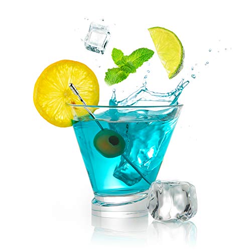 JoyJolt Aqua Vitae Martini Glass Set of 2. Crystal Glassware, Round Drinking Glasses with Off Set Base. Stemless Cocktail Glasses and Dessert Glasses. Unique Christmas Gifts