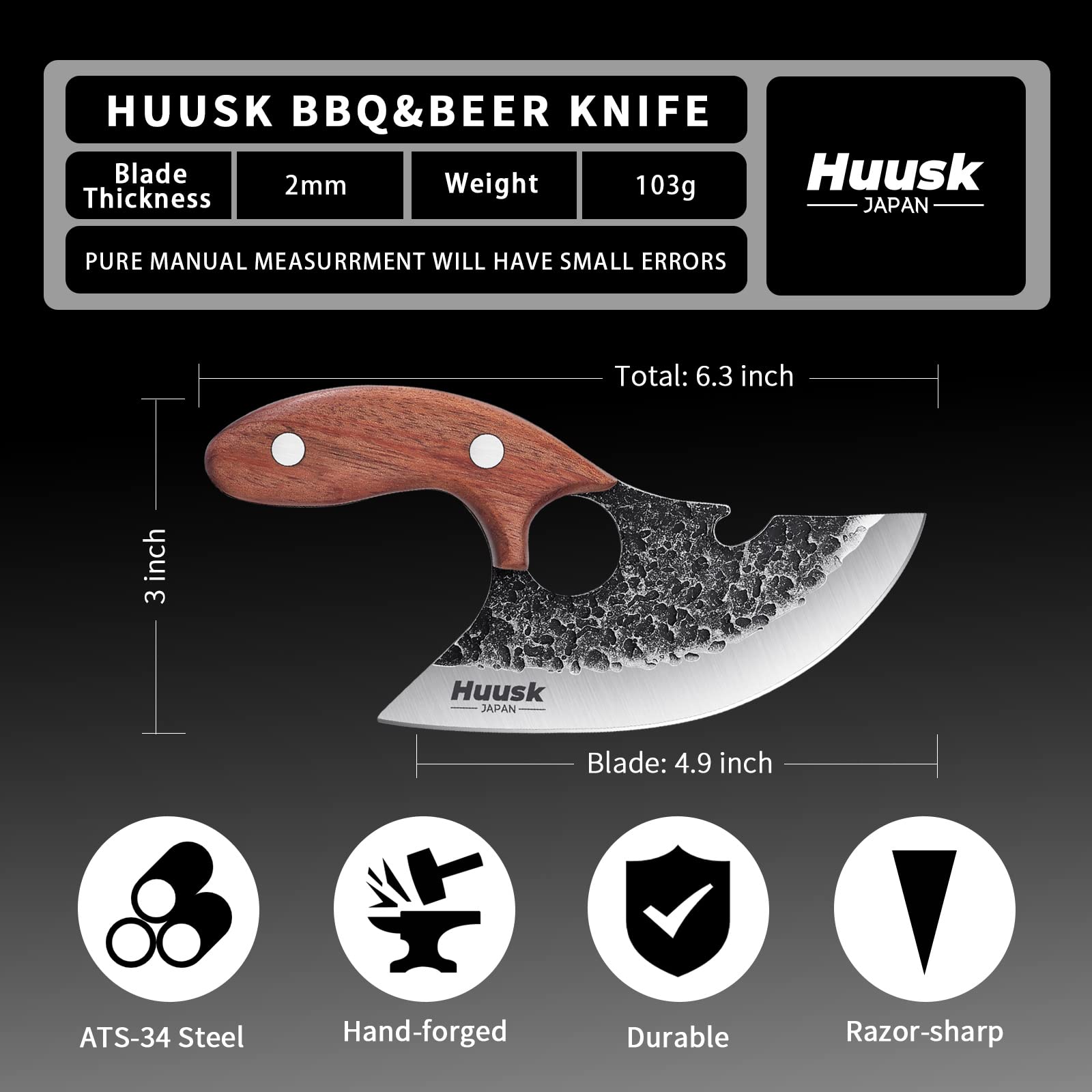 Huusk Chef Knife Bundle with Forged in Fire Kitchen Camping knife