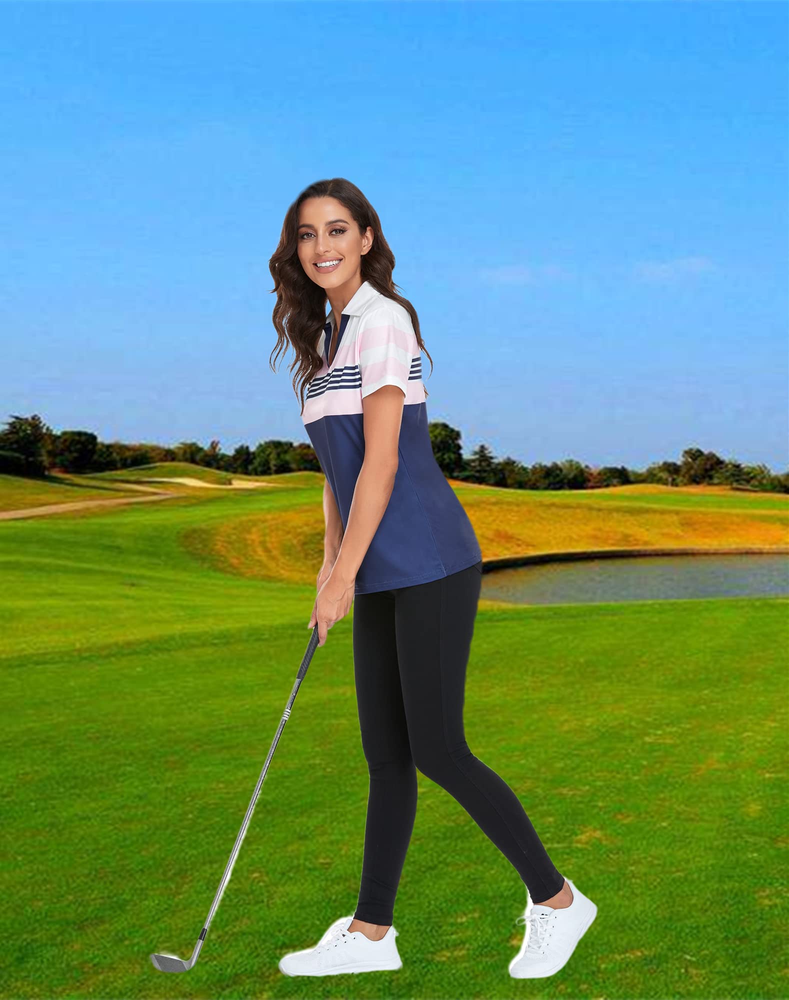 IGEEKWELL Printed Golf Polo Shirt Women Wicking Short Sleeve T Shirts Loose Fit
