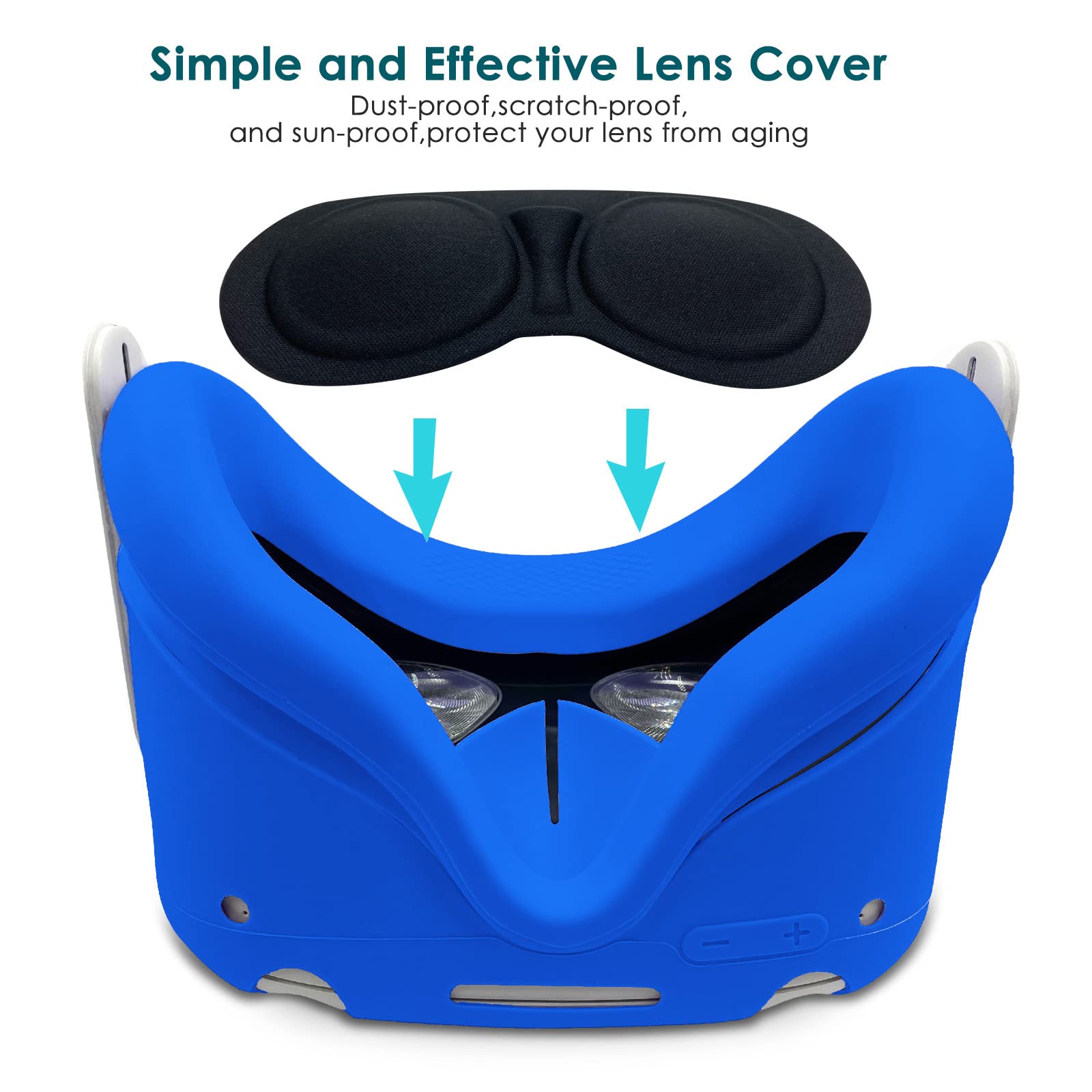Joyeee VR Silicone Cover Accessories, 7-in-1 Silicone Shell Cover Protective for Oculus Quest 2, with Touch Handle Cover, VR Headset Shell, Disposable VR Eye Cover Mask, Lens Protective Cover, Blue