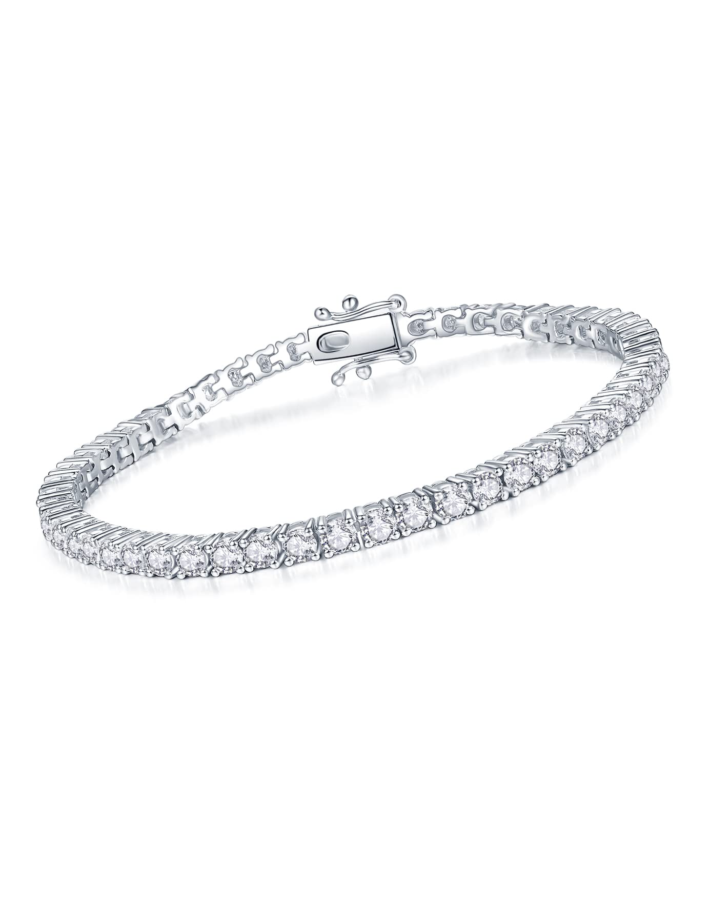 IMOLOVE Moissanite Tennis Bracelet for Women Sterling Silver Wedding Bracelets for Brides Stacking Dainty Bracelets with 18K White Gold Plated-18