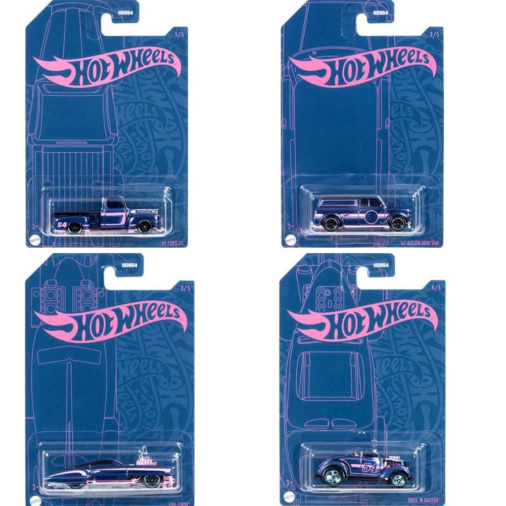 Hot Wheels 2022 Pink and Blue Series 54th Anniversary Partial Set of 4 Diecast Vehicles