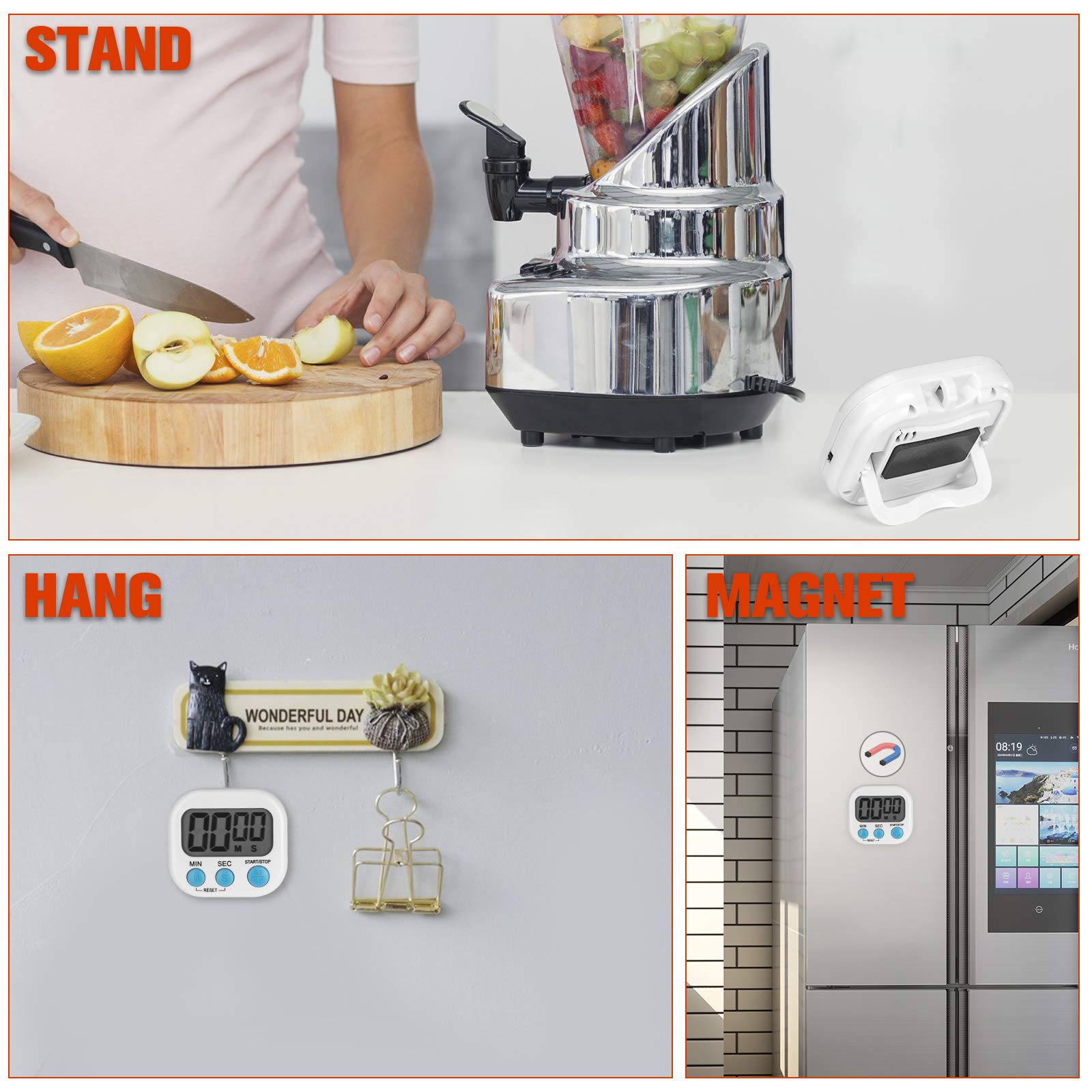 Kitchen Timer (Battery Included), Magnetic Digital Timers Loud Alarm Kitchen Timers for Cooking 2 Pack White, Upgrade Silent Classroom Timer for Kids, Back Stand for Visual Timer