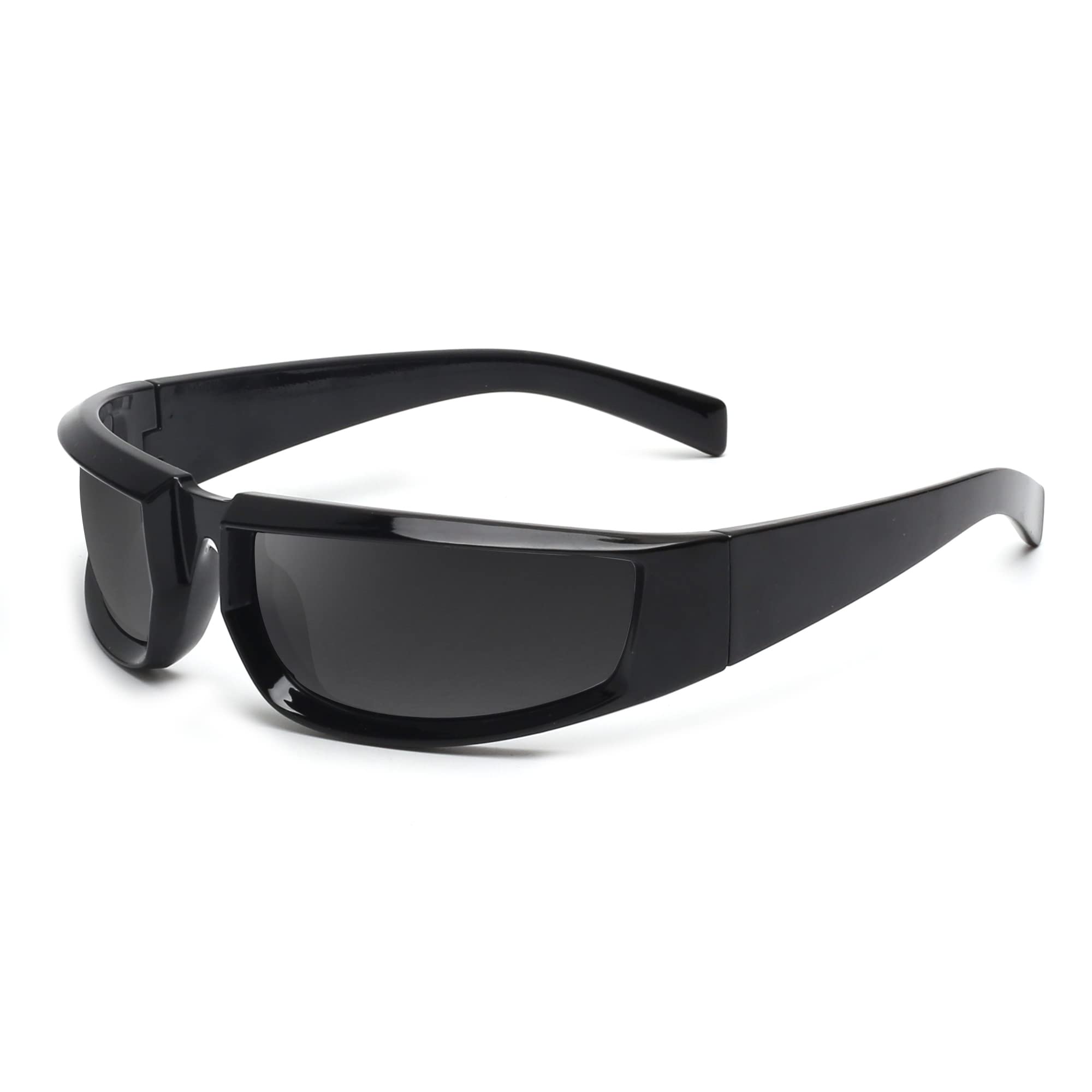 JM Wrap Around Y2K Sunglasses for Men Women Trendy Rectangle Futuristic Sports Shades Black/Grey