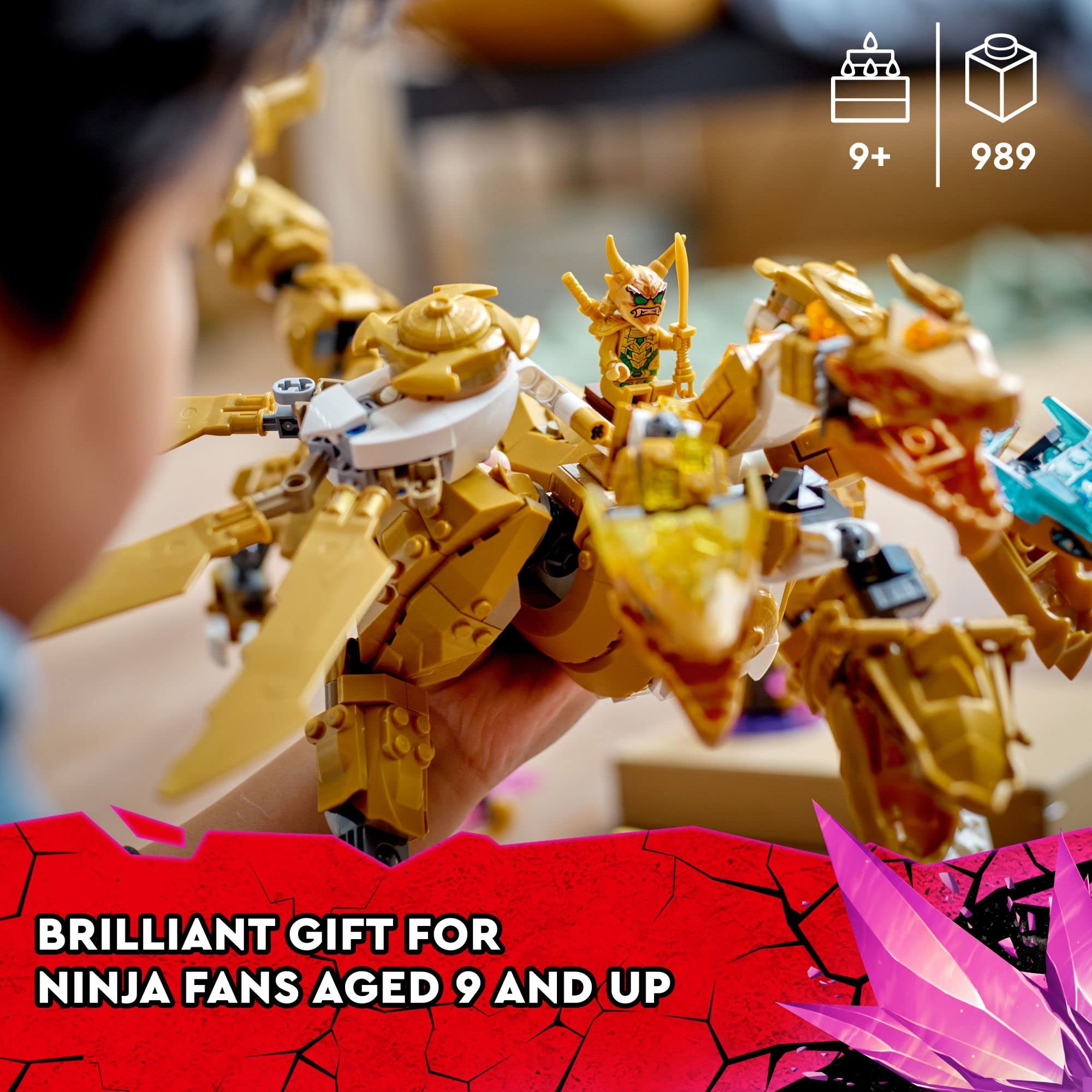 LEGO NINJAGO Lloyd’s Golden Ultra Dragon Toy for Kids, 71774 Large 4 Headed Action Figure with Blade Wings Plus 9 Minifigures