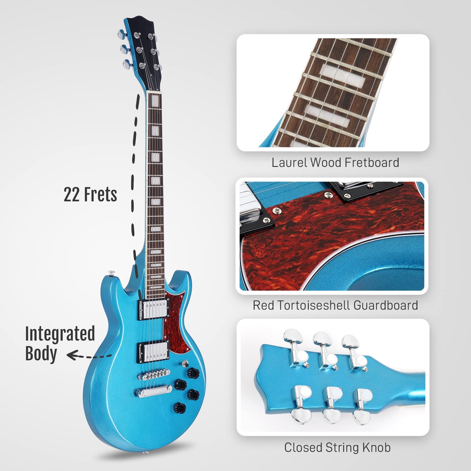 Ktaxon 39" Solid-Body Electric Guitar, 6 String Full Size GIZ102 H-H Pickups Jazz Electric Guitars Kit for Beginner Starter with Gig Bag, Cable, Shoulder Strap, Plectrum (Blue)