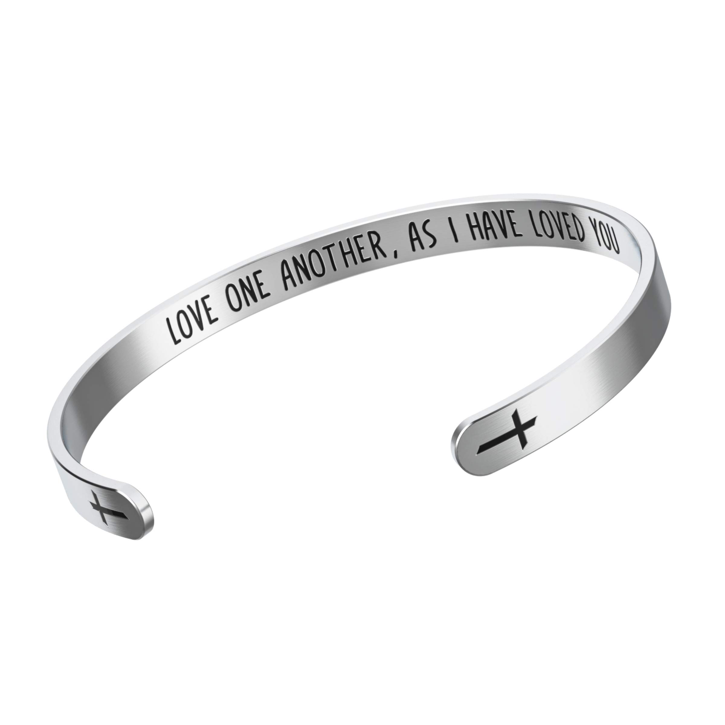 Happy Kisses Love One Another As I Have Loved You Cross Bracelet โ Religious Bracelet โ John 15:12 โ Catholic or Christian Women & Girls (Love One Another)
