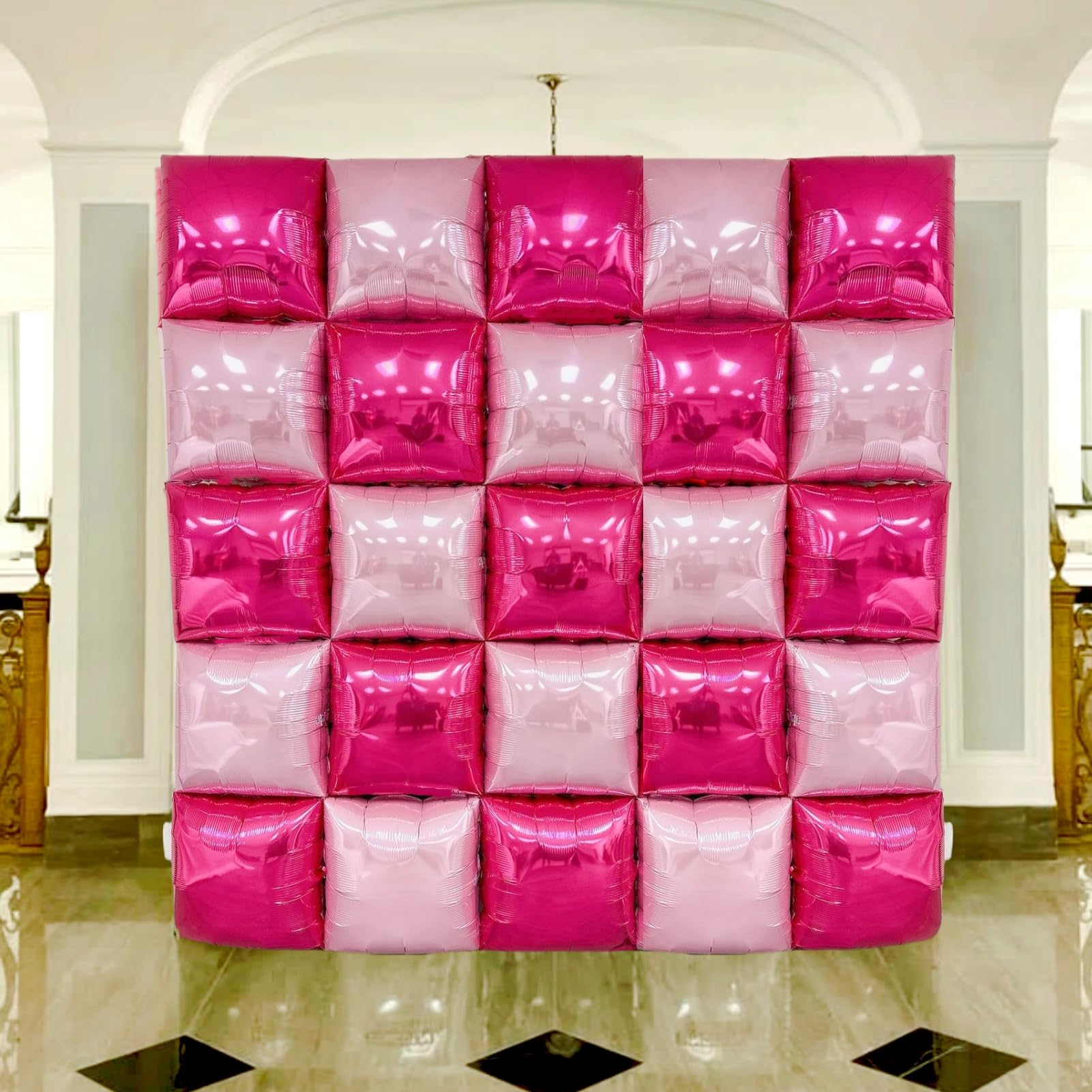 Orgnafey Hot Magenta Pink Square Foil Balloons Wall Backdrop Double Sided Metallic Balloon Tunnel Arch Garland Kit For Anniversary Bachelorette Birthday Engagement Bridal Baby Shower Party Decorations