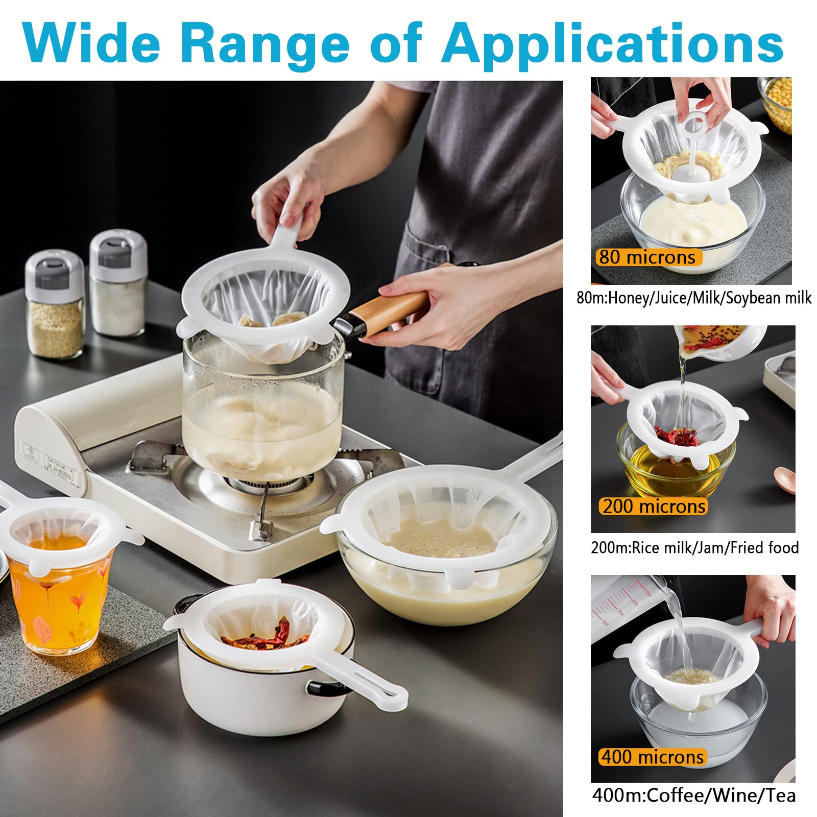 Kitchen Ultra-Fine Nylon Mesh Strainer Food Yogurt Mesh Sieve Plastic Mesh Colander with Handle Mini Brine Shrimp Separation Net for Filtering Juice Juice Milk Honey (80Mesh)