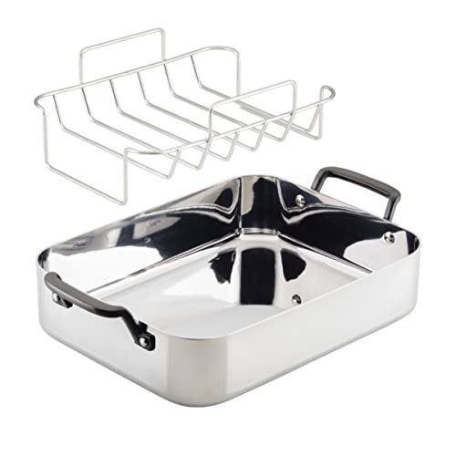 KitchenAid 5-Ply Clad Roasting Pan/Roaster with Removable Rack, 15 Inch x 11.5 Inch, Polished Stainless Steel