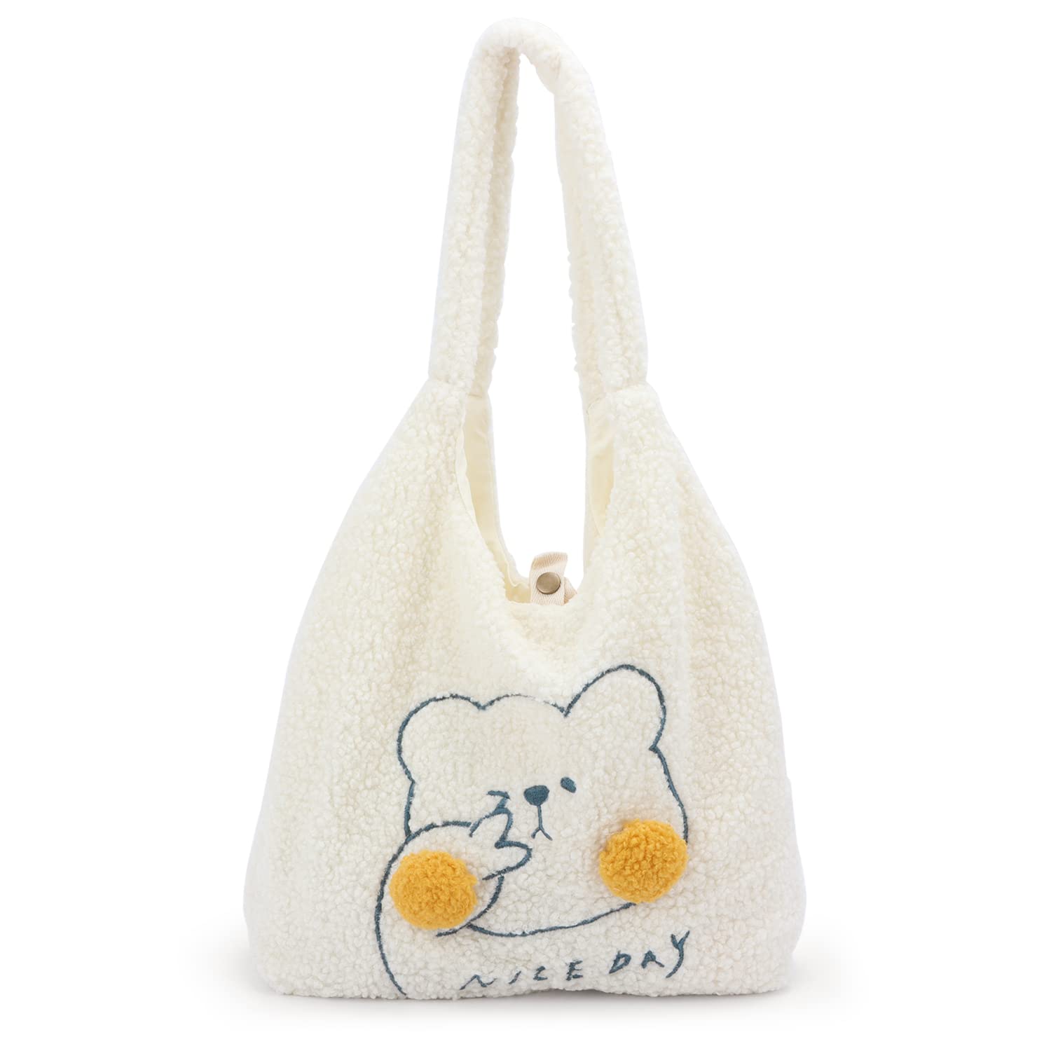 KUANG! Teddy Plush Shoulder Handbag Purse Cute Bear Fluffy Tote Plush Handbag Faux Lambs Wool Large Shopping Bag