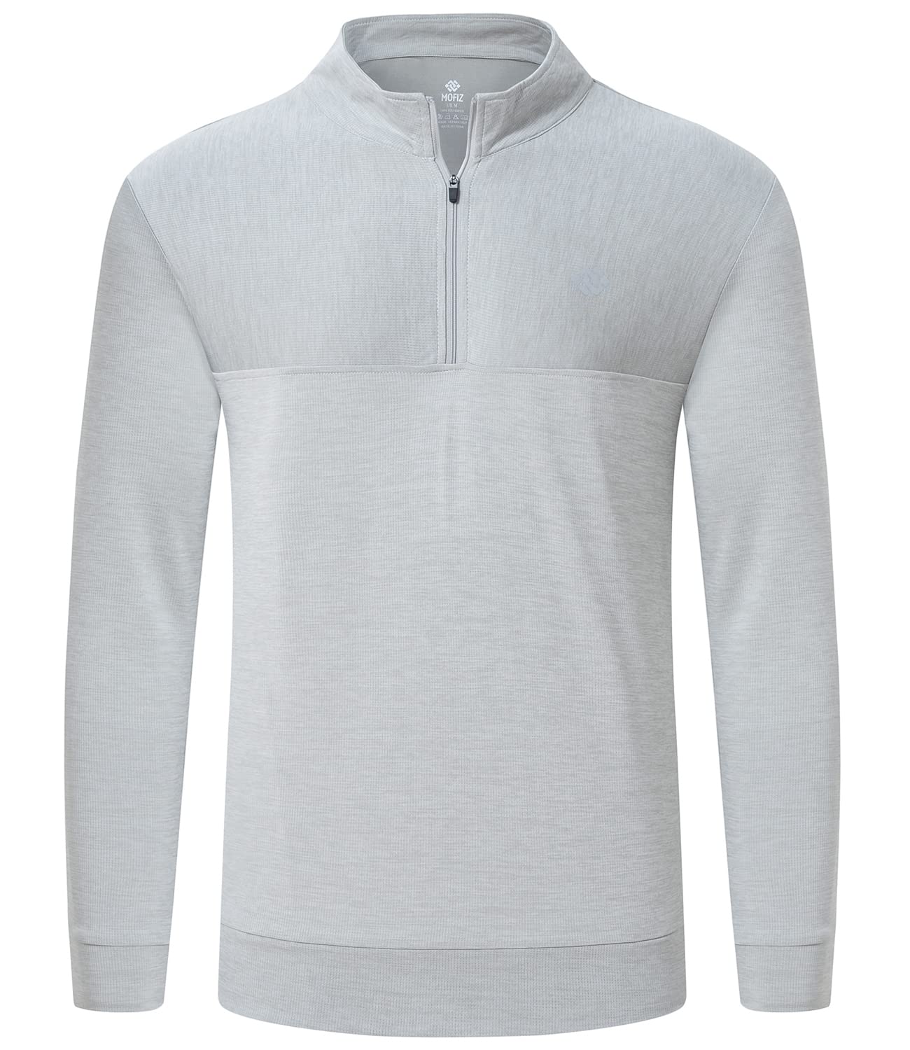 JINSHI Men Golf Shirt Long Sleeve Pullover Top Active Workout Sweatshirt Running Polo Shirt Light Grey,L
