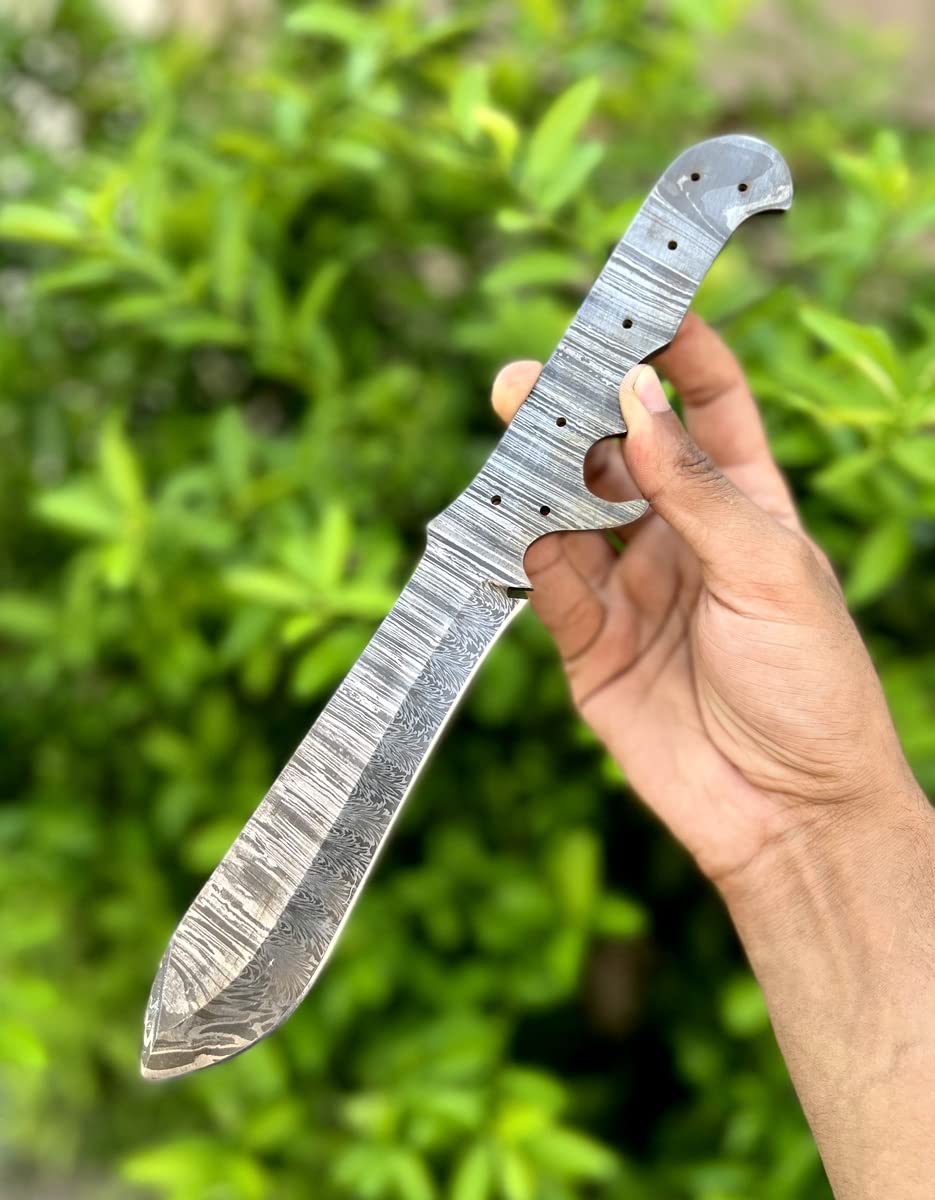 JNR Traders Damascus Steel Blank Blade Knife Making Material 12" Handmade Fixed Blade Hunitng Skinning Camping knife Blank Bushcraft Edc Knives Blanks VK3714