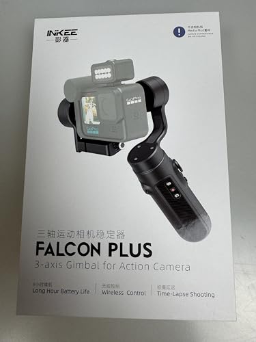 INKEE Falcon Plus Action Camera Gimbal Stabilizer Compatible with GoPro Hero 12/11/10/9/8/7/6/5, OSMO Action,Insta360,Support GoPro Media Mod 9H Battery Life, with Tripod and Extension Rod Kits