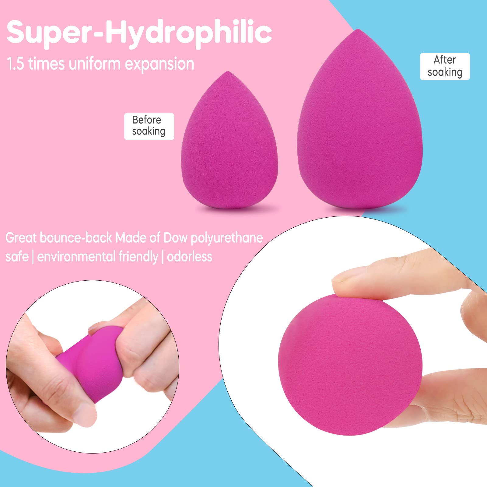 Korintin Makeup Sponge Set, 10PCS Multi-color Makeup Blender Sponge Set, Washable Non Latex Foundation Sponge, Use Dry and Wet Both - Beauty Sponge for Powder, Liquid, and Cream Products