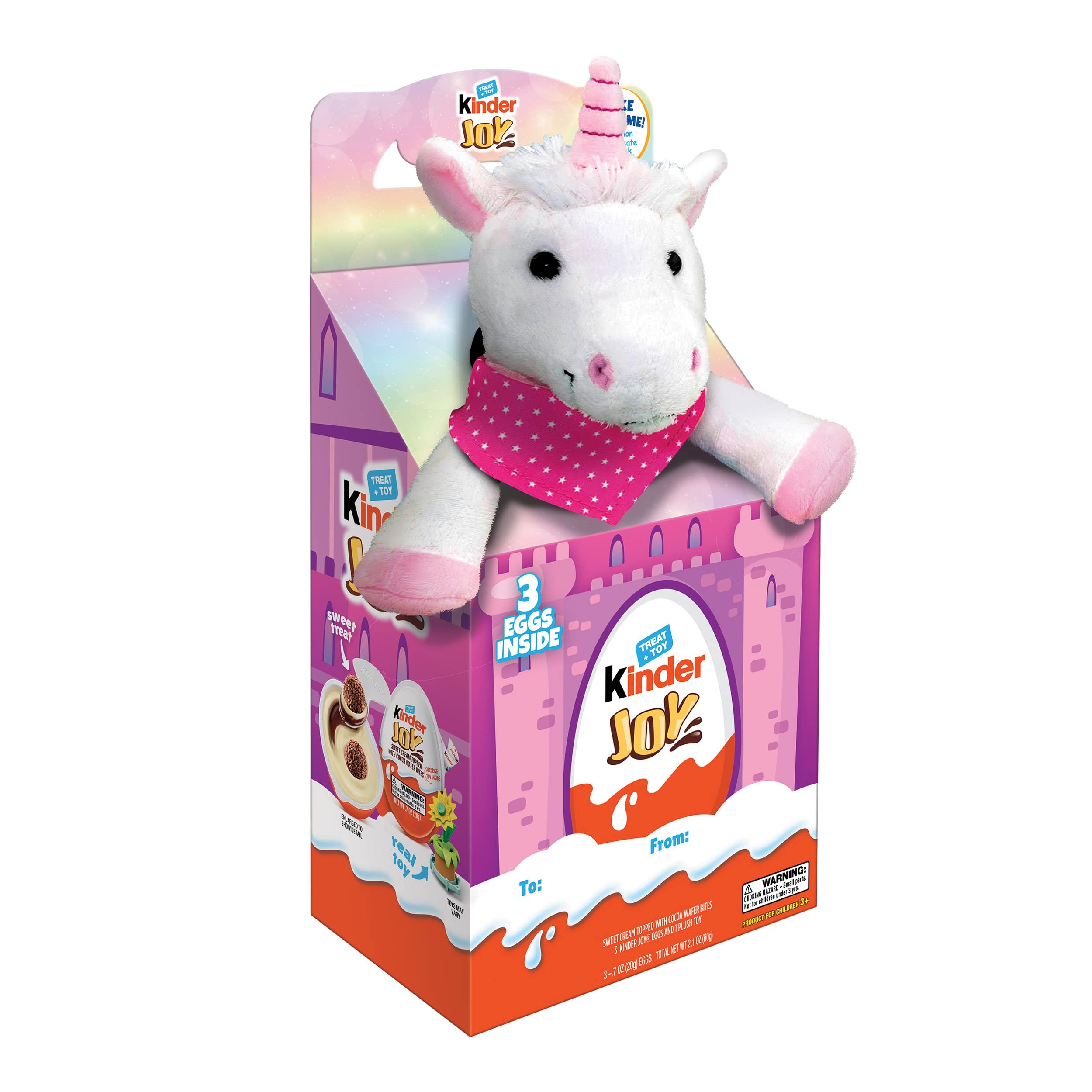Kinder Joy Eggs, 3 Count, Treat Plus Toy, Sweet Cream and Chocolatey Wafers, Includes Unicorn Plush, 2.1 Oz