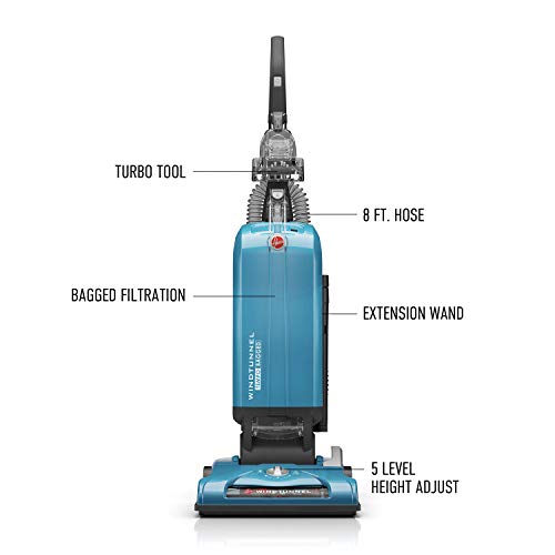 Hoover WindTunnel T-Series Tempo Bagged Upright Vacuum Cleaner with HEPA Media Filter, For Carpet and Hard Floor, UH30301, Blue