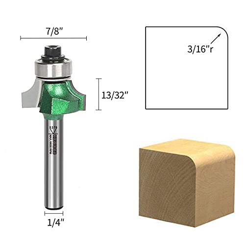 KOWOOD Pro Roundover Bit Set 4 Pcs, 1/4 Inch Shank Router Bit Set, R:1/8", 3/16", 1/4", 5/16",Designed for Woodworking Enthusiasts