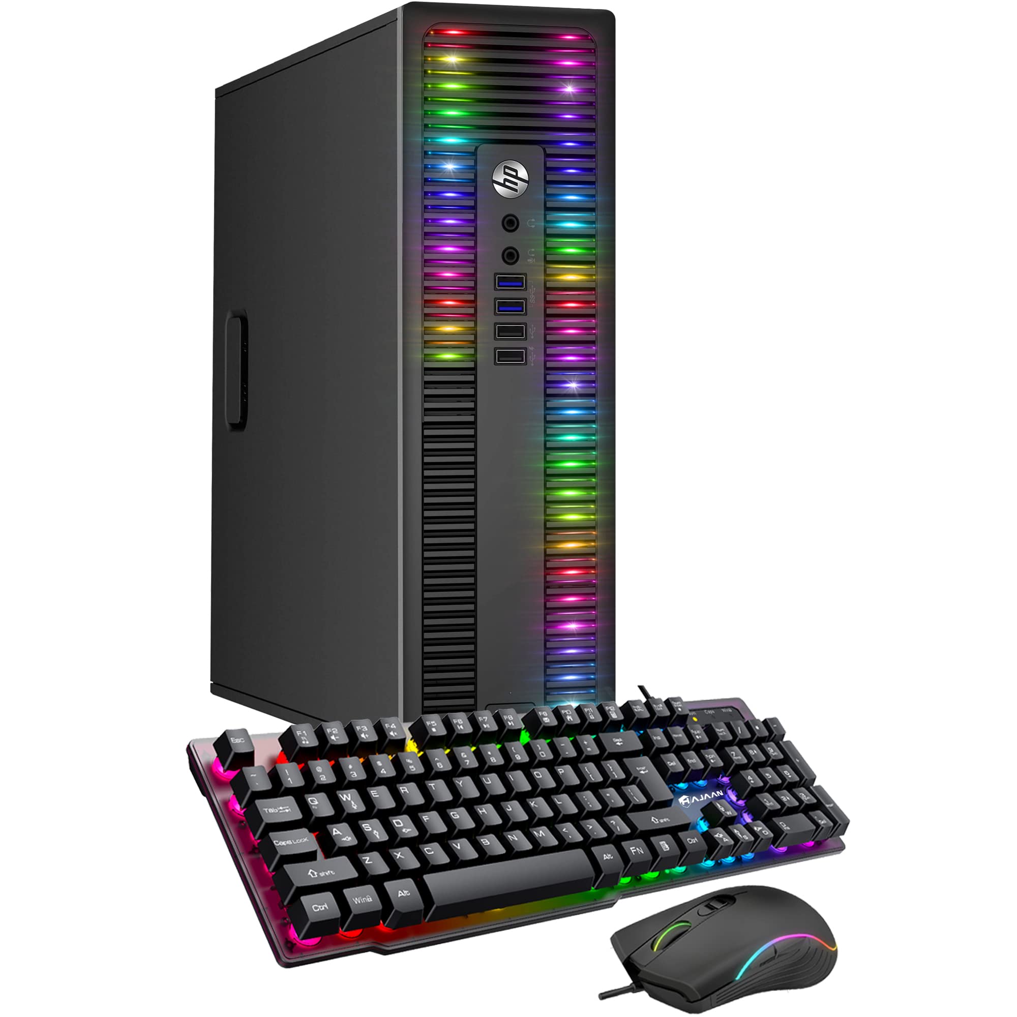 HP Custom Built RGB Lights PC with 24 Inch Monitor ProDesk Desktop Computer Intel Core i5 6500 Quad-Core Processor 16GB RAM 512GB SSD Win 10 Pro Gaming Keyboard & Mouse (Renewed)