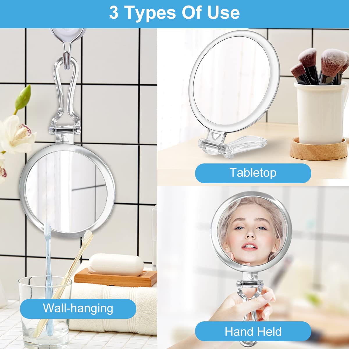 MGLIMZ 1X 20X Magnifying Travel Mirror, Hand Mirror Double Sided with Handle, Foldable Handheld Makeup Mirror with Magnification, Desk Small face Mirror