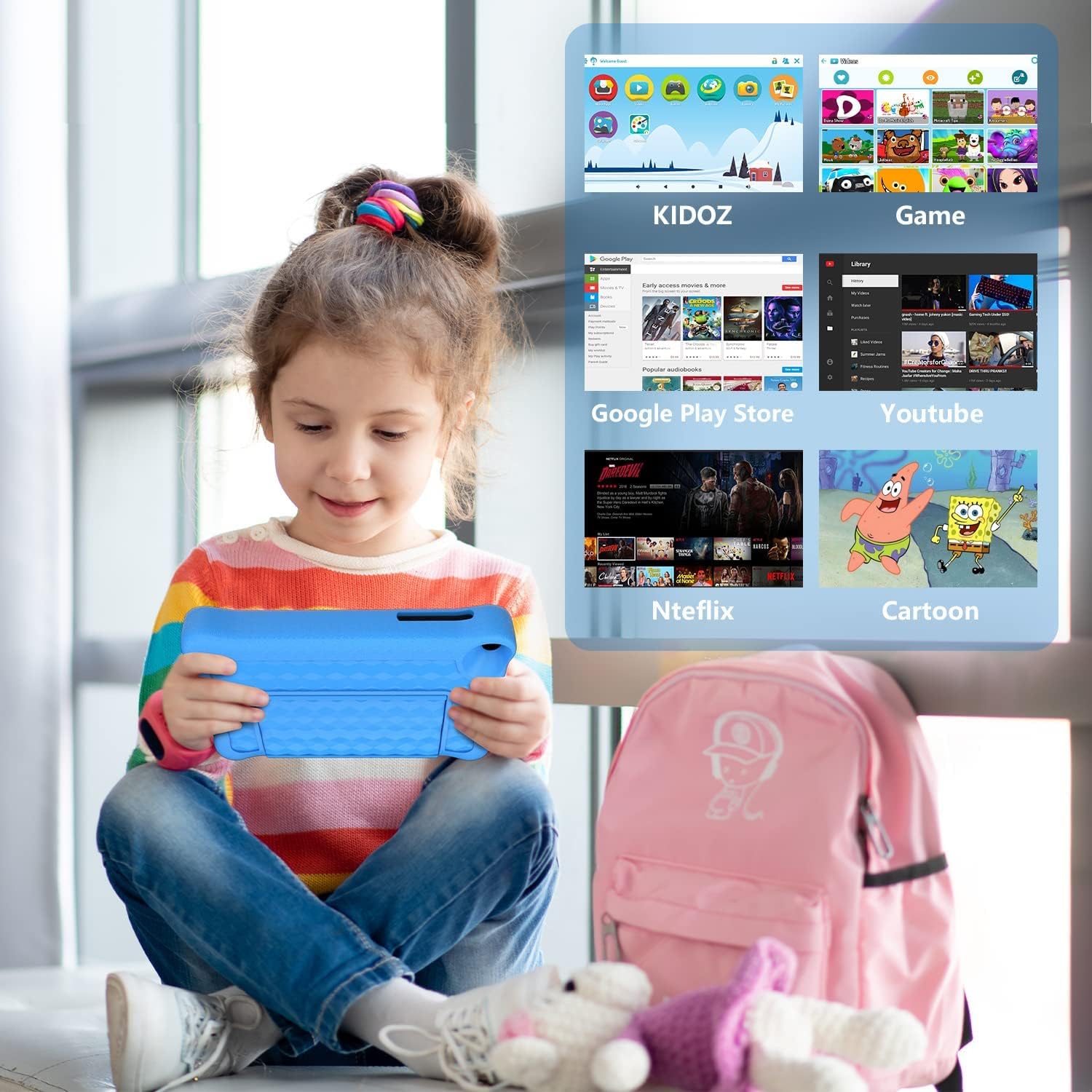 HiGrace Kids Tablet 8 inch, Android 10 Tablets for Kids with Kidoz Installed, HD1280*800, 2GB+32GB ROM, 4000mAh Battery, WiFi, Bluetooth, Kids Edition Tablet with Protective Case - Blue