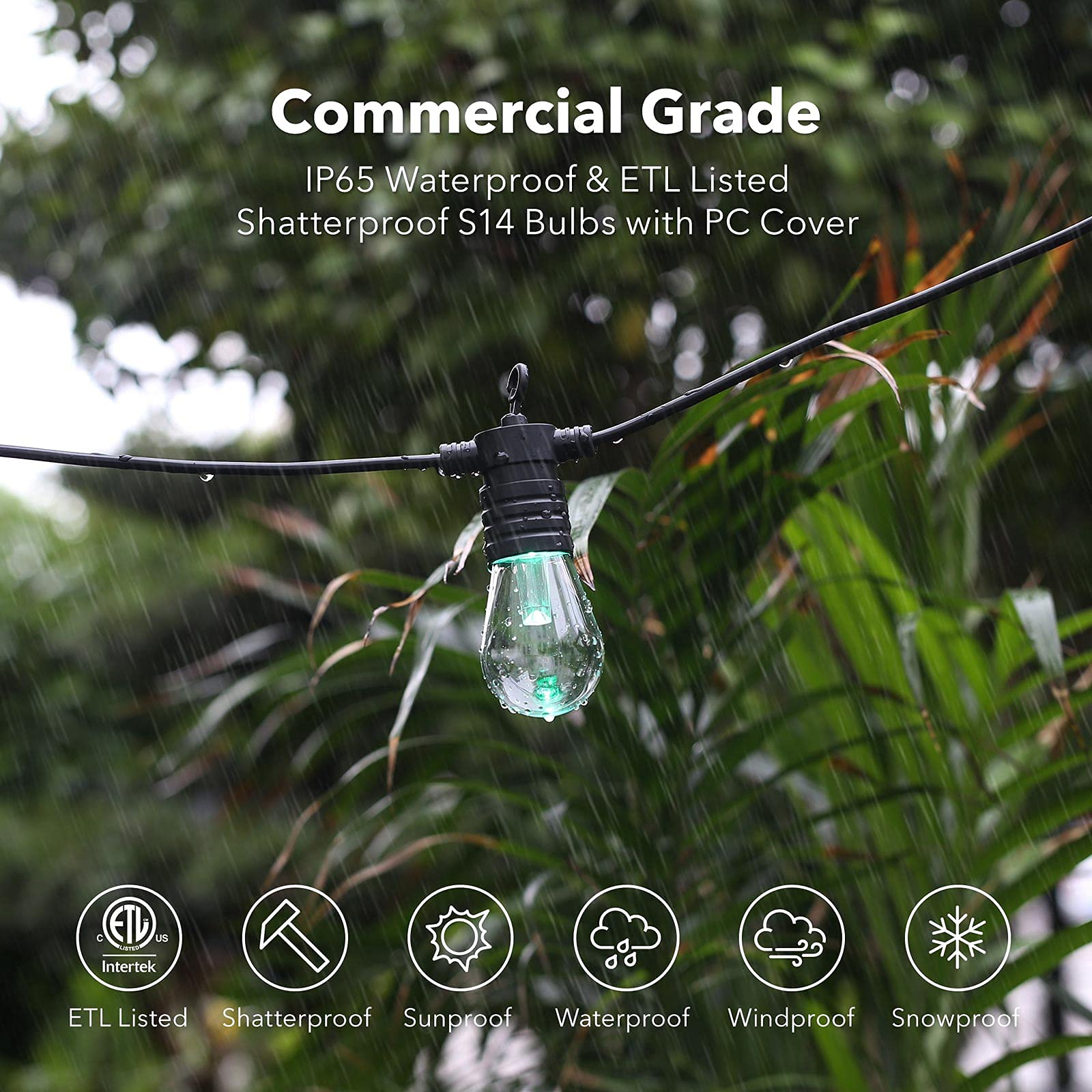 HBN Smart Color-Changing Outdoor String Lights - 48ft, LED, 24 Bulbs, 2.4 Ghz WiFi Needed-Compatible with Alexa, Google Assistant, iOS and Android (Tuya Smart App Needed) No Smart Hub Required