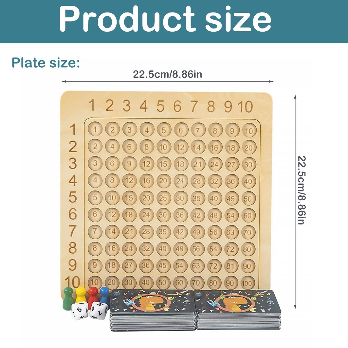 HOTBEST Wooden Math Multiplication Board Montessori Children Counting Toy Educational Multiplication Board Game Wooden Math Blocks Board for Toddlers Kids Over 3 Years Old