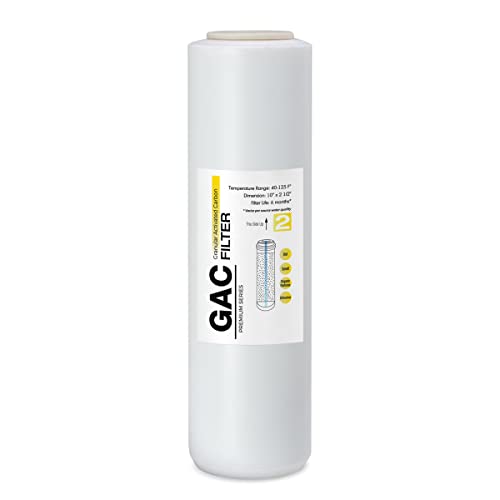 iSpring FG15US Premium Universal High Capacity GAC Granular Activated Carbon Filter Replacement Cartridge for Reverse Osmosis RO and Under Sink Water Filtration Systems, 10" x 2.5", Made in USA
