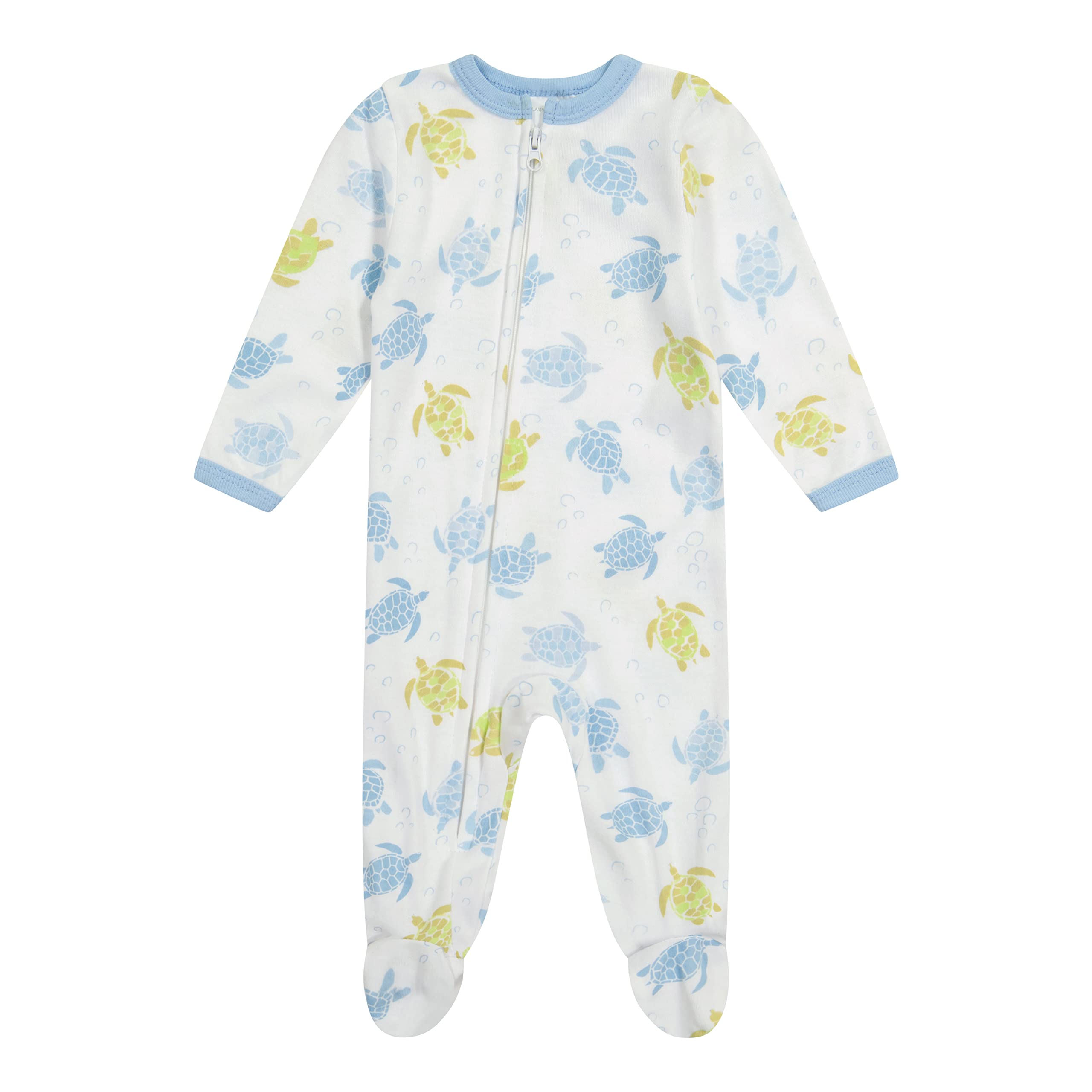 Laura Ashley 2-Pack Unisex Footie Pajamas Baby Zipper, Footed Infant Clothing, Sea Turtle Grey PJs/3M