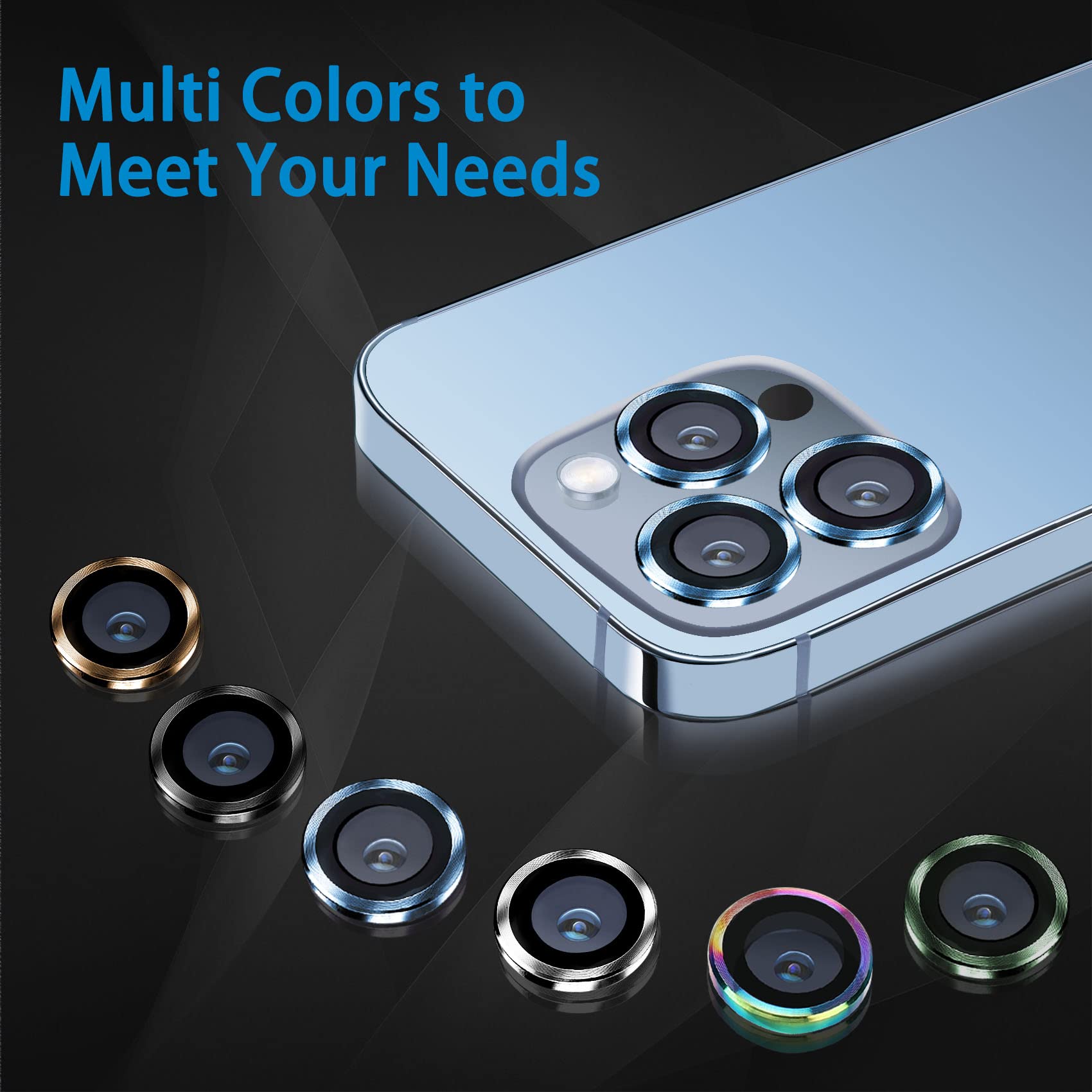 Hsefo Compatible with iPhone 13 Pro for 13 Pro Max Camera Lens Protector, Anti-Scratch Lens Cover 9H Tempered Glass Metal Camera Screen Protector Shockproof Camera Cover Ring -3 Pcs Graphite
