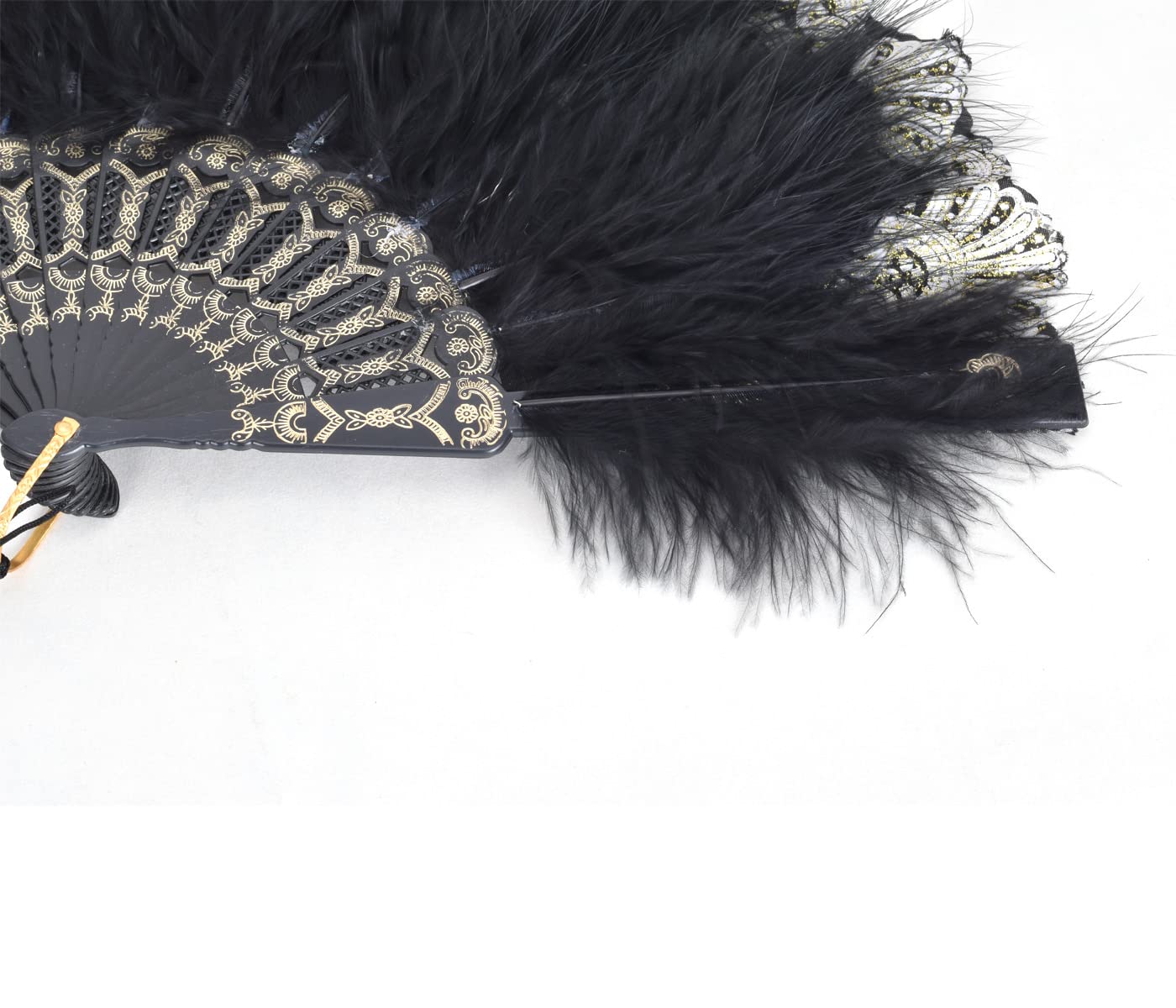 HONSHEN 2 Pack Embroidered Flower Marabou Feather Fan1920s Vintage Style Flapper Hand Fan for Costume Party Dancing (Feather Fan lace 2p Black)