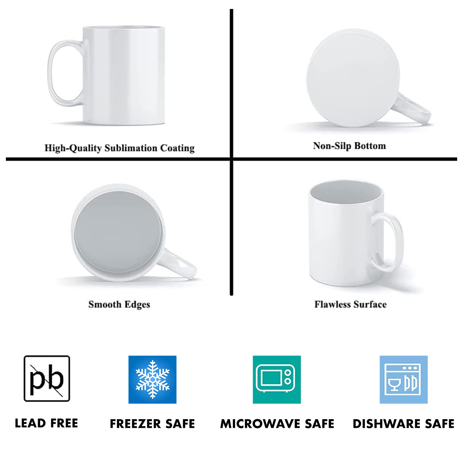 Holywarm Sublimation Mugs, White Coffee Mugs 11oz Sublimation Coffee Mugs AAA Coating Ceramic Mugs with Large Handle, Sublimation Blanks White Mugs Coffee Mug Set with Gift Boxes (6)