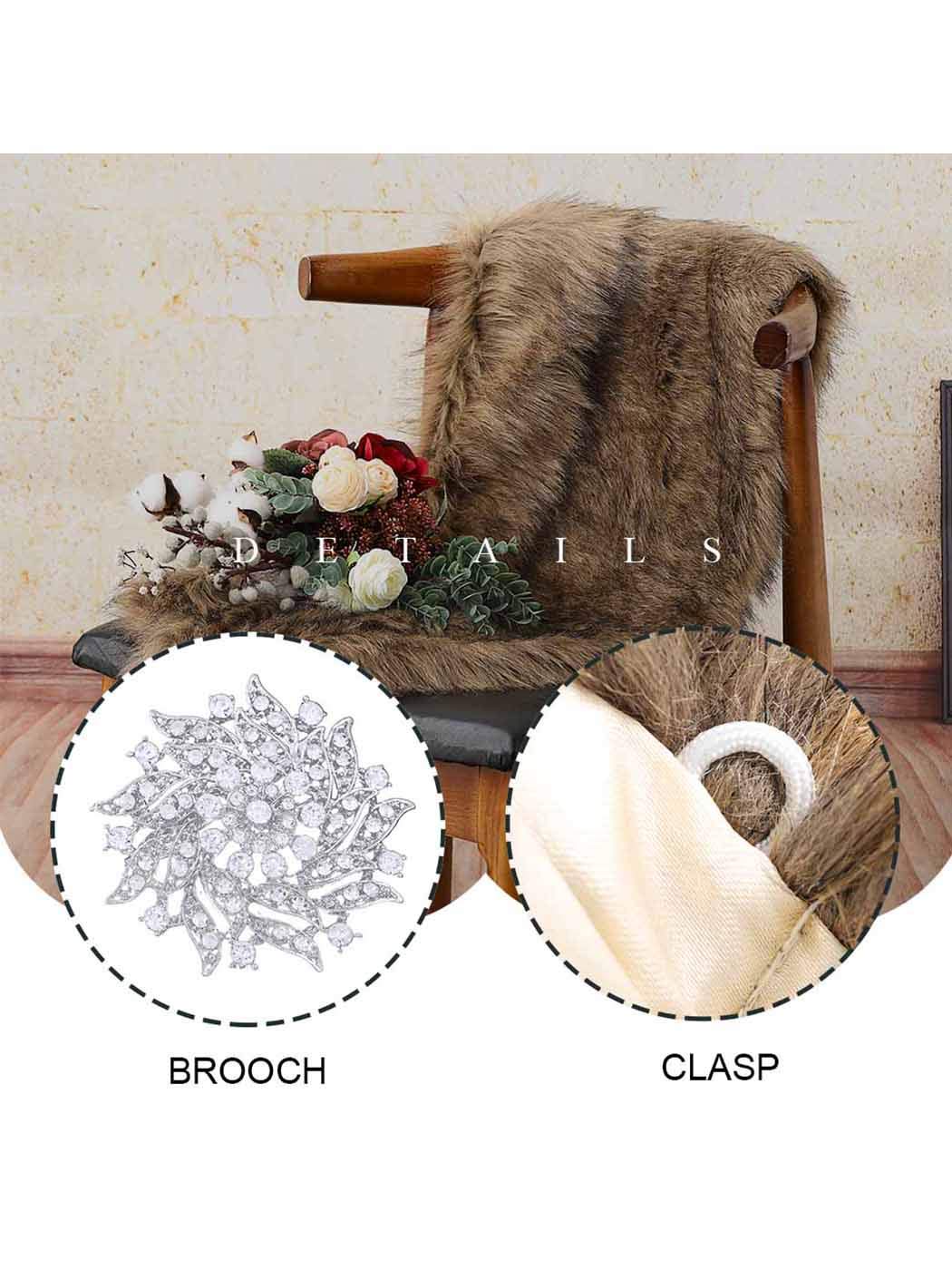 GORAIS Women's Wedding Faux Fur Shawls and Wraps Bridal Fur Scarf Stoles with Brooch for Bride and Bridesmaids (US 4-14(S-M), A Brown)