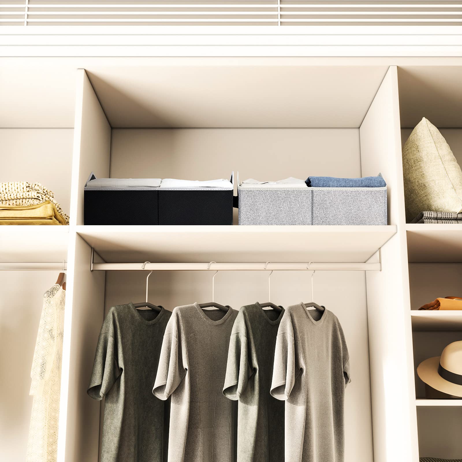 homsorout Trapezoid Storage Bins - Foldable Closet Organization, Fabric Storage Baskets for Shelves, Linen Closet Organizers and Storage for Toys, Clothes, 6 Packs (Blended)