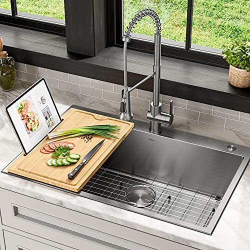 Kraus Solid Bamboo Cutting Board with Mobile Device Holder for Standard Kitchen Sink or Countertop (19 1/2 in. x 12 in.), KCBT-103BB