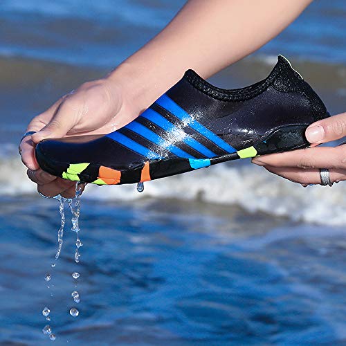 Hutop Water Shoes Womens Mens Kids Quick-Dry Aqua Socks Slip-on Barefoot for Outdoor Beach Swim Surf Yoga Exercise Soles in Amazon (Black/B Stripe, Numeric_7)