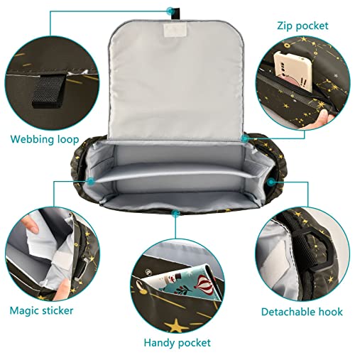 Kigai Star Moon Constellations Baby Stroller Organizer with Cup Holders, Secure Hooks Accessories Adjustable Strap Stroller Bag for Bottle, Diaper, Phone, Toys, Baby Items