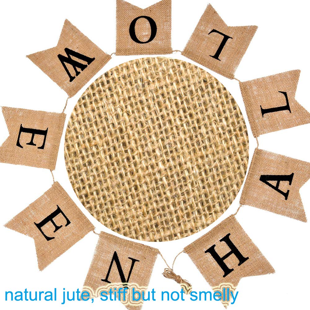 Happy Halloween Burlap Banner Decor, 16Pcs Linen Bunting Hanging Banner Ornaments Halloween Home Party Wall Decoration Supplies