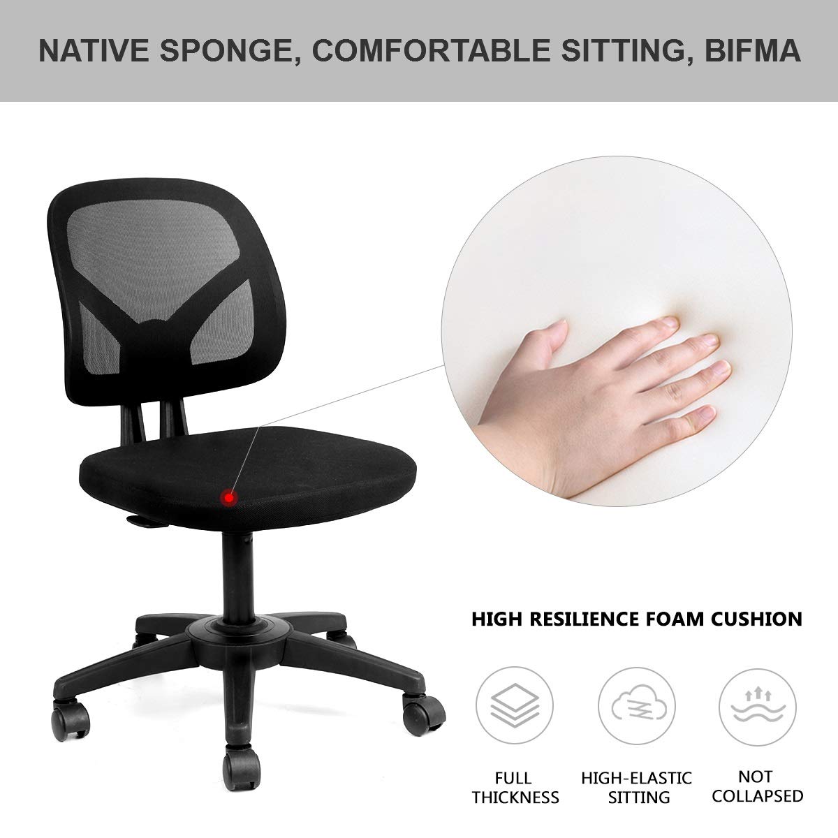 Hbada Home Office Desk Chair with Flip Up Arm, Breathable Mesh Back Lumbar Support Task Chair, Ergonomic Office Chair with Adjustable Height & PU Wheels, Swivel Computer Desk Chair, Black