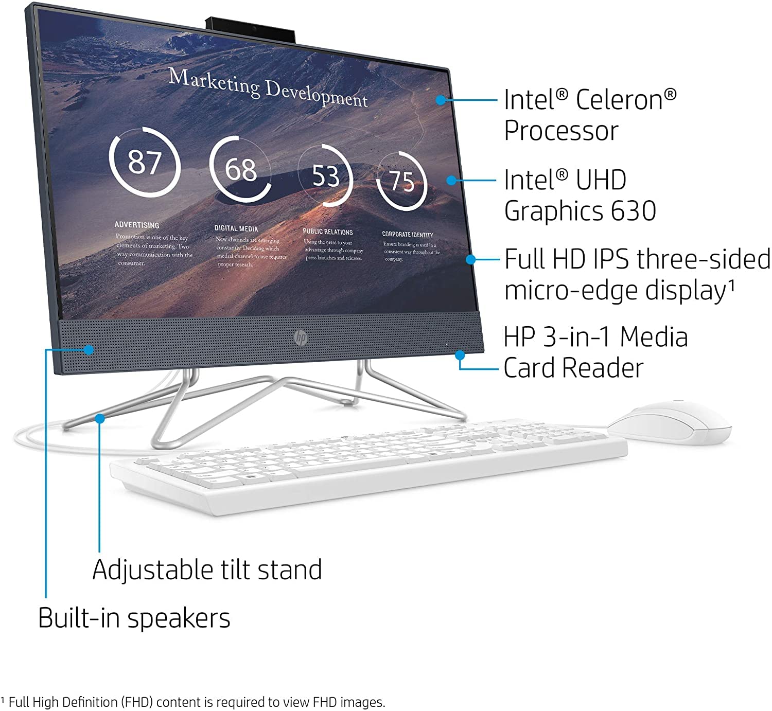 HP 22-Inch Full HD WLED All-in-One PC, Intel Celeron G5900T Dual-Core Processor, 16GB DDR4 RAM, 1TB PCIe NVMe M.2 SSD, Webcam, DVD-RW, Mouse & Keyboard Combo, Windows 10 Home, Blue
