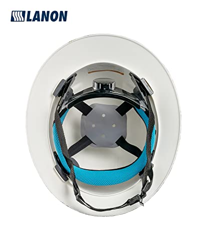 LANON Full Brim Hard Hat, OSHA Construction Work Approved, Blue Pattern Design, FRP Safety Helmet with 4 Point Adjustable Ratchet Suspension, Class C