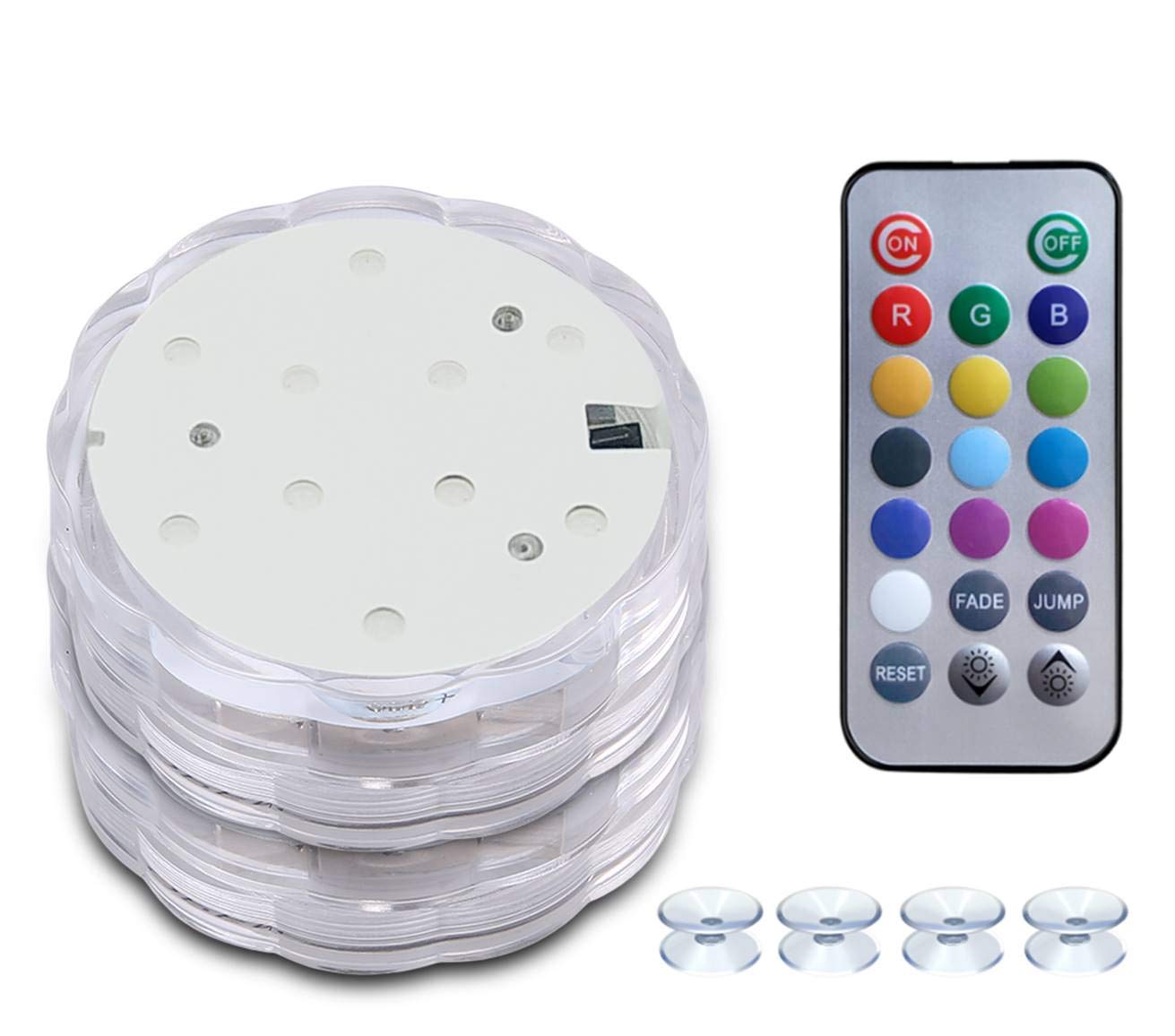 HouLight Submersible LED Lights with Suction Cups, Remote Control, 2 Pack Waterproof Bathtub Lights with Color Changing LED for Hot Tubs, Pools, Parties, Halloween, Christmas and Room Decorations