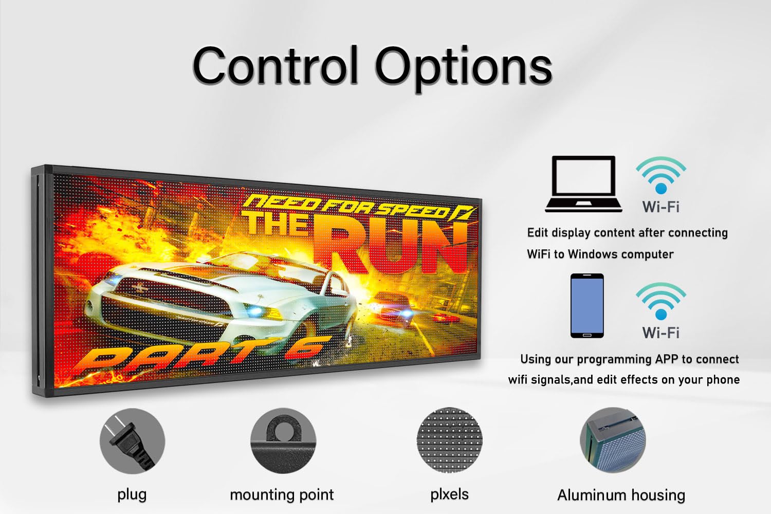P5 LED Sign Display WiFi + USB Programmable RGB Full Color LED Scrolling Sign Board 39''x14'' High-Definition and High-Brightness LED Billboards Support Image, Video, Text, and Date Display
