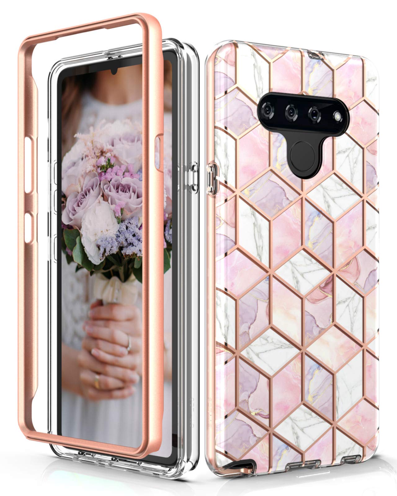 Hasaky Case for LG Stylo 6 Case,Dual Layer Hybrid Bumper Cute Clear Rose Gold Marble Design Soft TPU & Hard Back Heavy Duty Anti-Scratch Shockproof Protective Phone Case - Pink/Rose Gold.