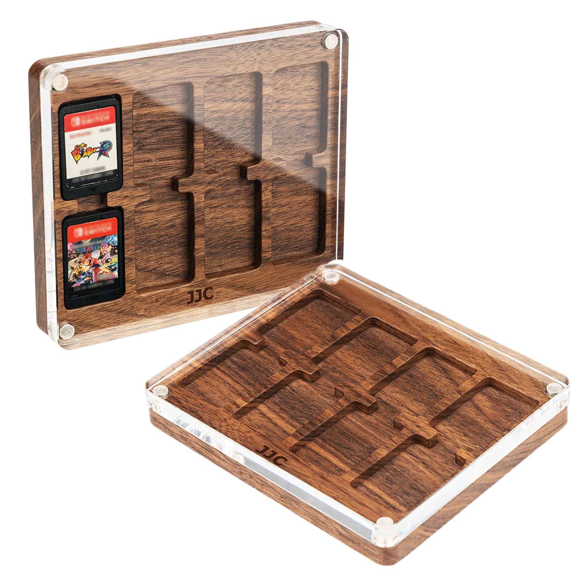 JJC Wooden Switch Game Card Case Holder for Nintendo Switch NS NX, 8 Slots Clear Transparent Acrylic Switch Game Cartridge Holder Storage