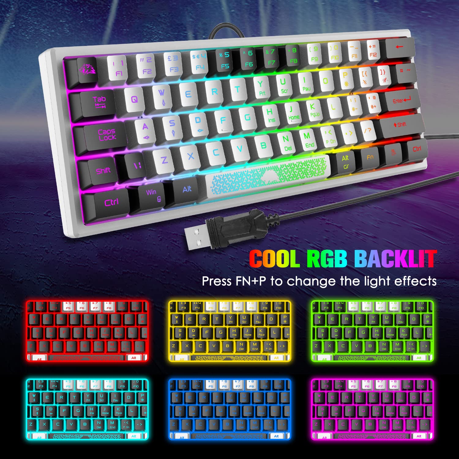 LexonElec K61 60% Percent Keyboard and Mouse Combo,RGB Backlit Gaming Keyboard Mechanical Feel,Honeycomb Ergonomic Mouse 12000 DPI,Gaming Mouse Pad for Laptop PC Gamers(Black)