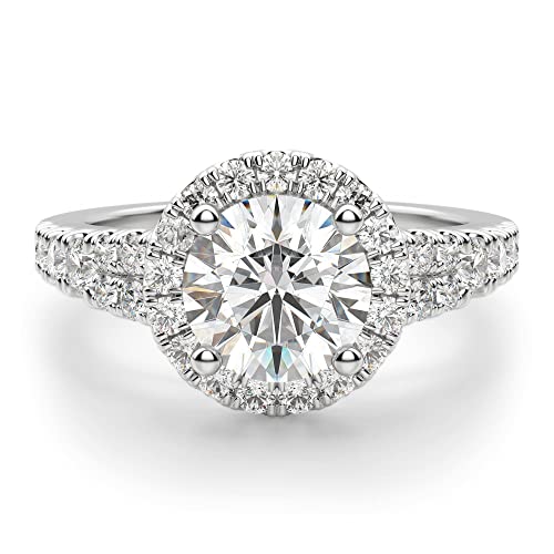 Kiara Gems 3.50 CT Round Cut Colorless Moissanite Engagement Ring Wedding Band Gold Silver Eternity Solitaire Ring Halo Ring Vintage Antique Anniversary Promise Gift Her, Designer Bridal Ring (12)