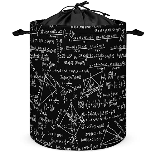 Mathematical Formula Laundry Basket Round Collapsible Storage Bin with Drawstring and Handle for Bedroom Bathroom Toys Room 17.3" X 13.8"