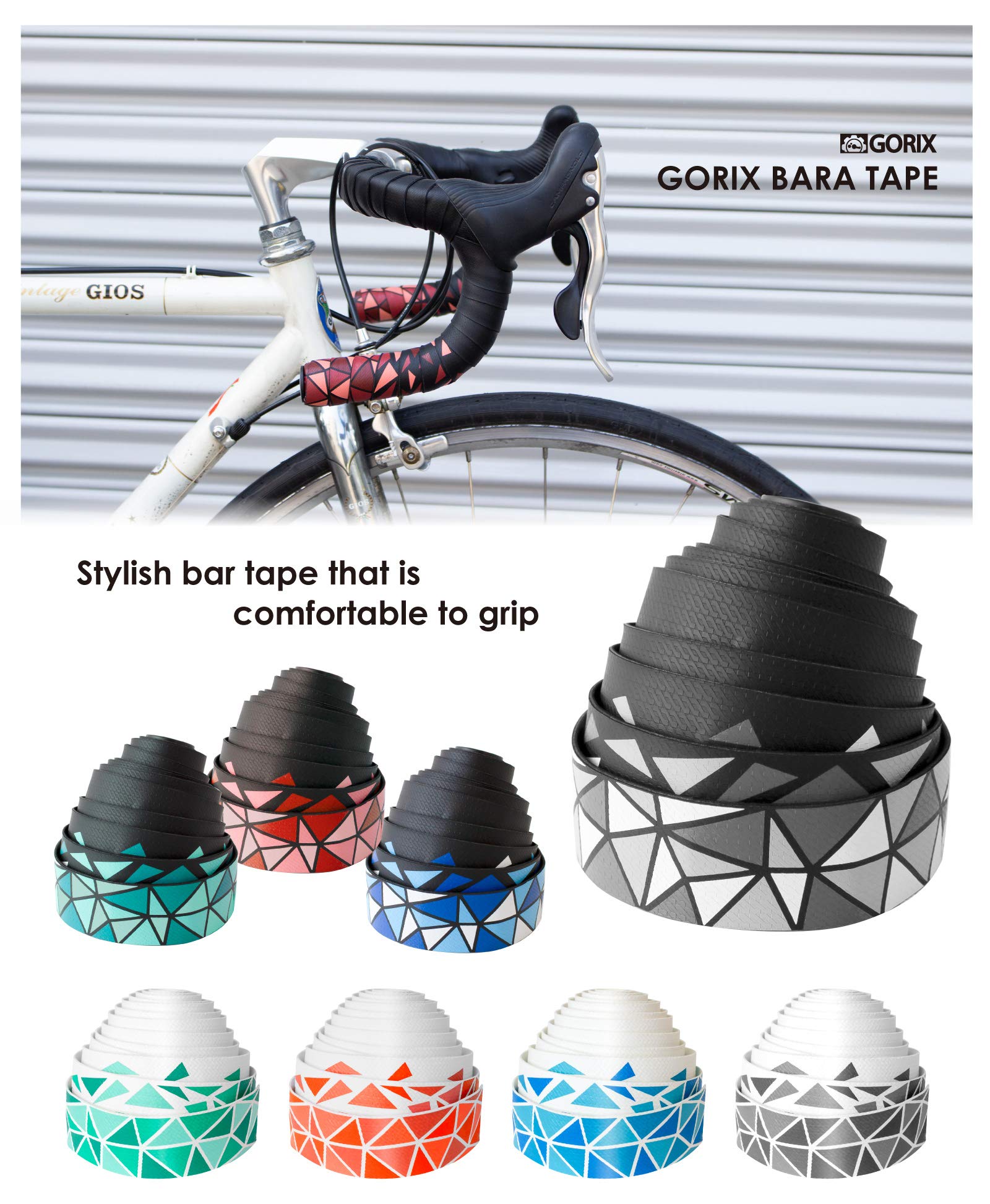 GORIX Bar Tape Handlebar Grip Wrap+2 Bar Plug Rose Pattern Road Mountain Bicycle Cycling (GX-BARA(Global Edition)) (Black×Red)