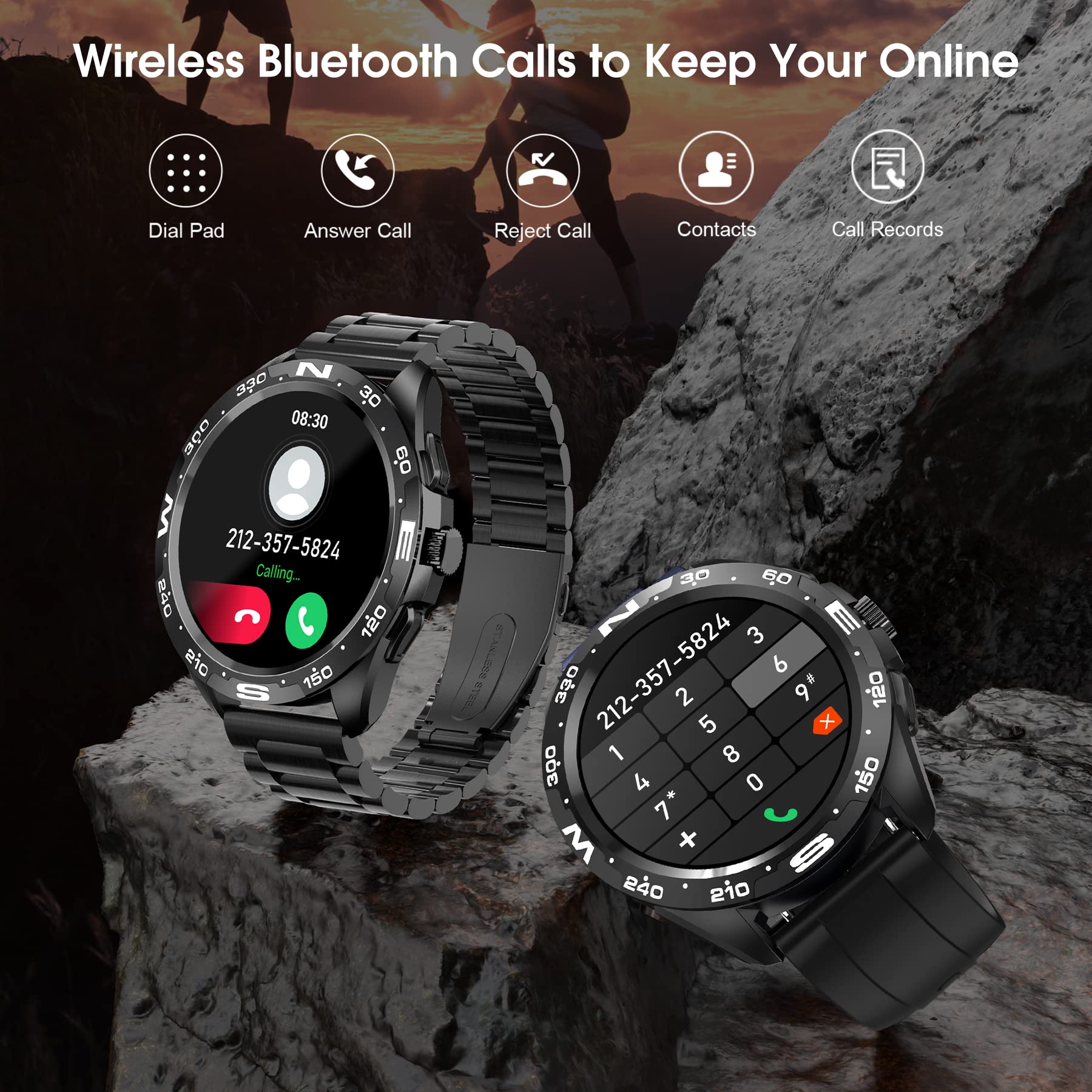 Lefitus Smart Watches for Men,Bluetooth Calls/Text Remind/Voice Speaker Fitness Tracker with Heart Rate Sleep Monitor, 1.32'' HD Touch Screen, IP68 Waterproof for Android iOS